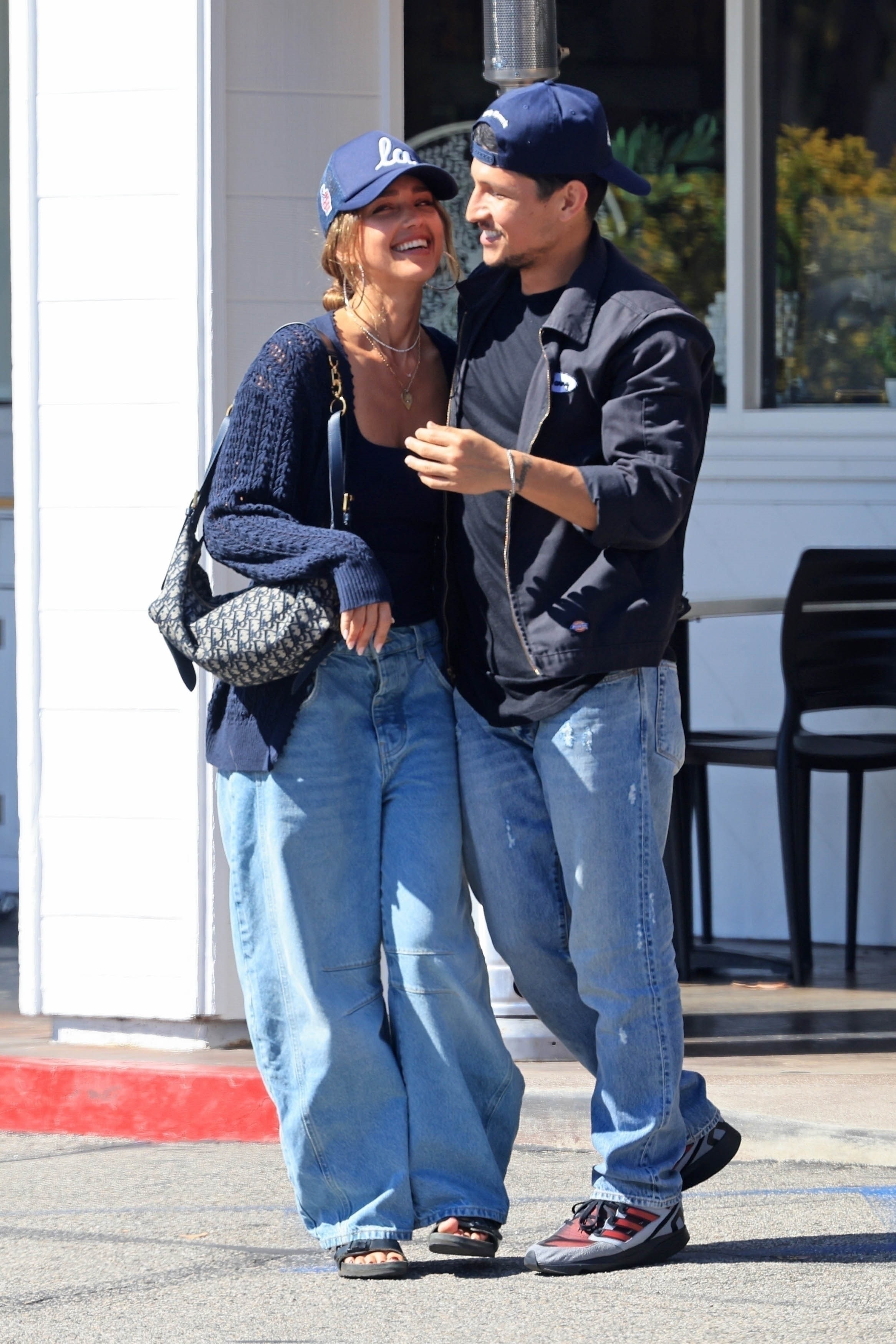 Jessica Alba is all business in blue as she basks in a post-vacation glow