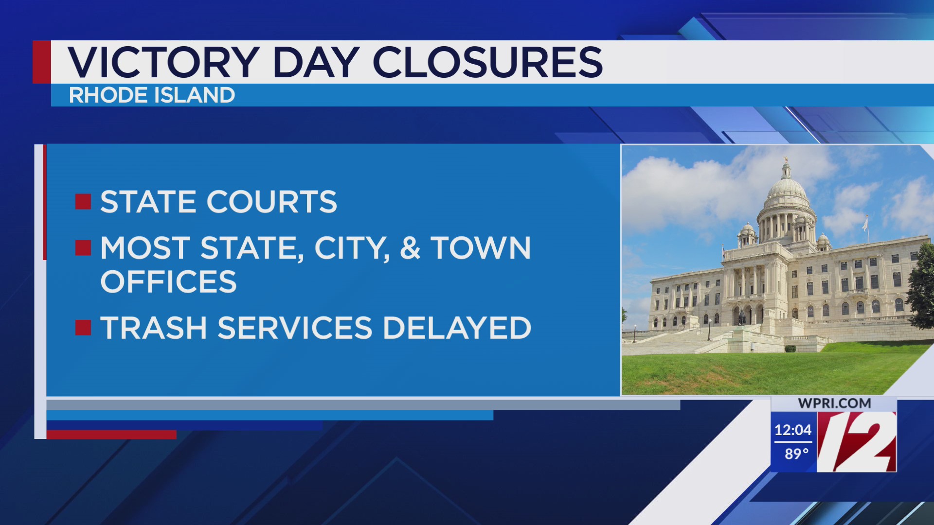 What's closed for Victory Day in Rhode Island?