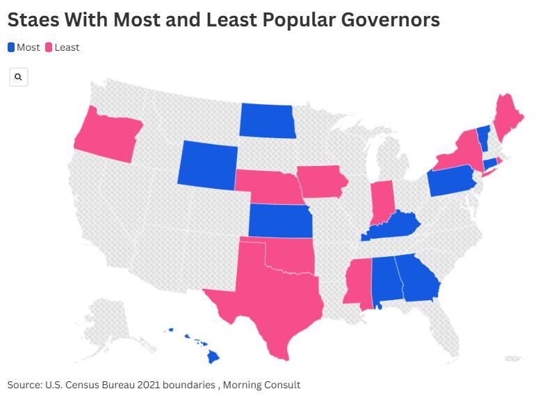 Map shows states with most—and least—popular governors