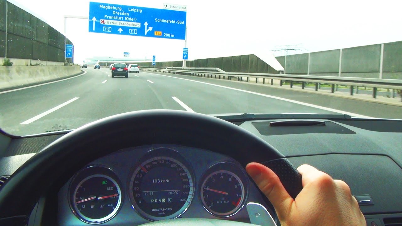 Mercedes C63 AMG – Autobahn Drive to Berlin Schönefeld Airport Onboard View