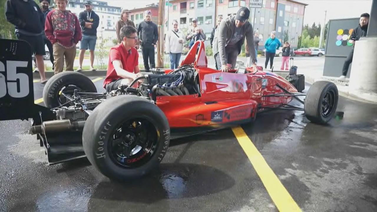 Nicole Havrda and her formula race car make an appearance in Whitehorse