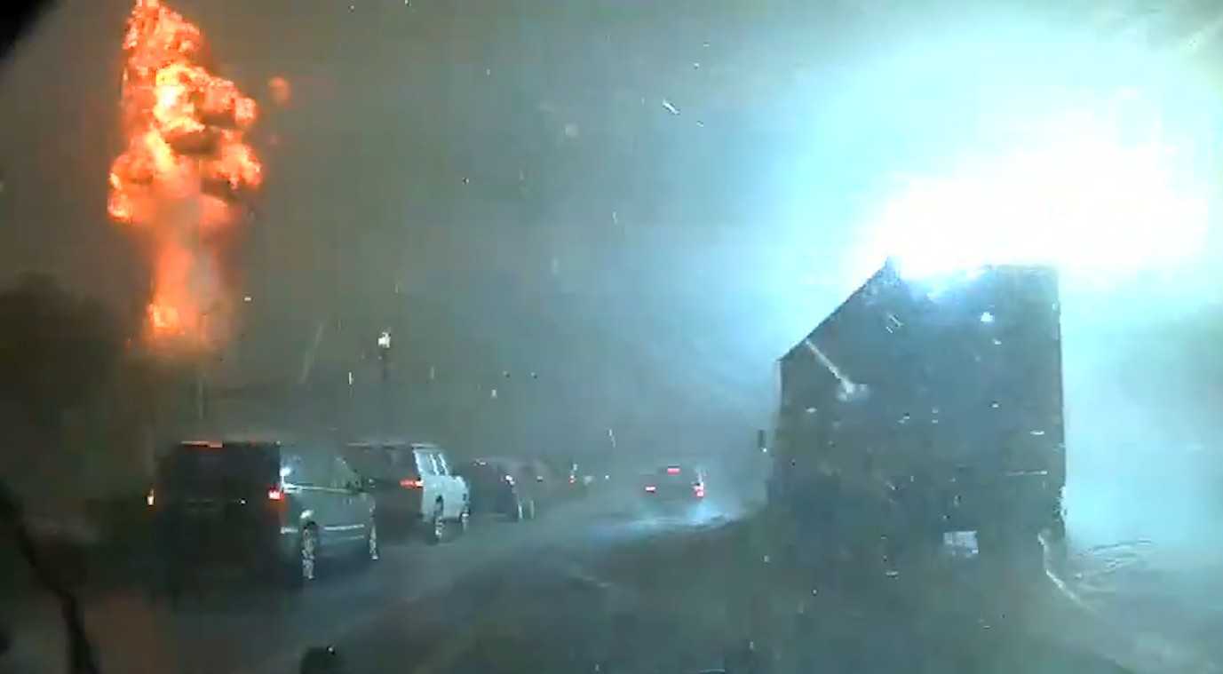 Dashcam captures massive lightning strike, explosion in South Carolina