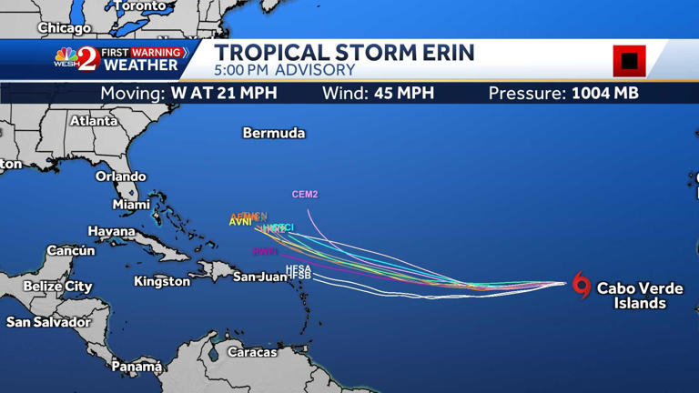 Tropical Storm Erin forms in Atlantic; expected to become major hurricane