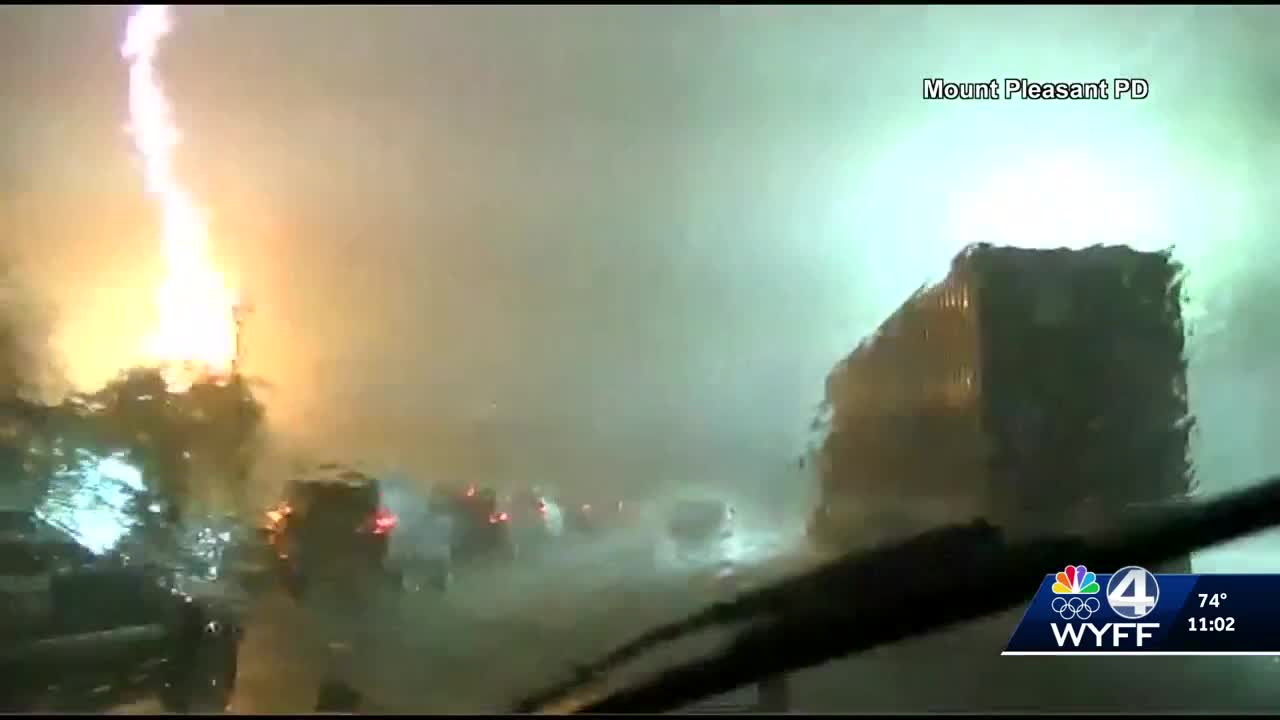 Dashcam captures massive lightning strike, explosion in Mount Pleasant ...