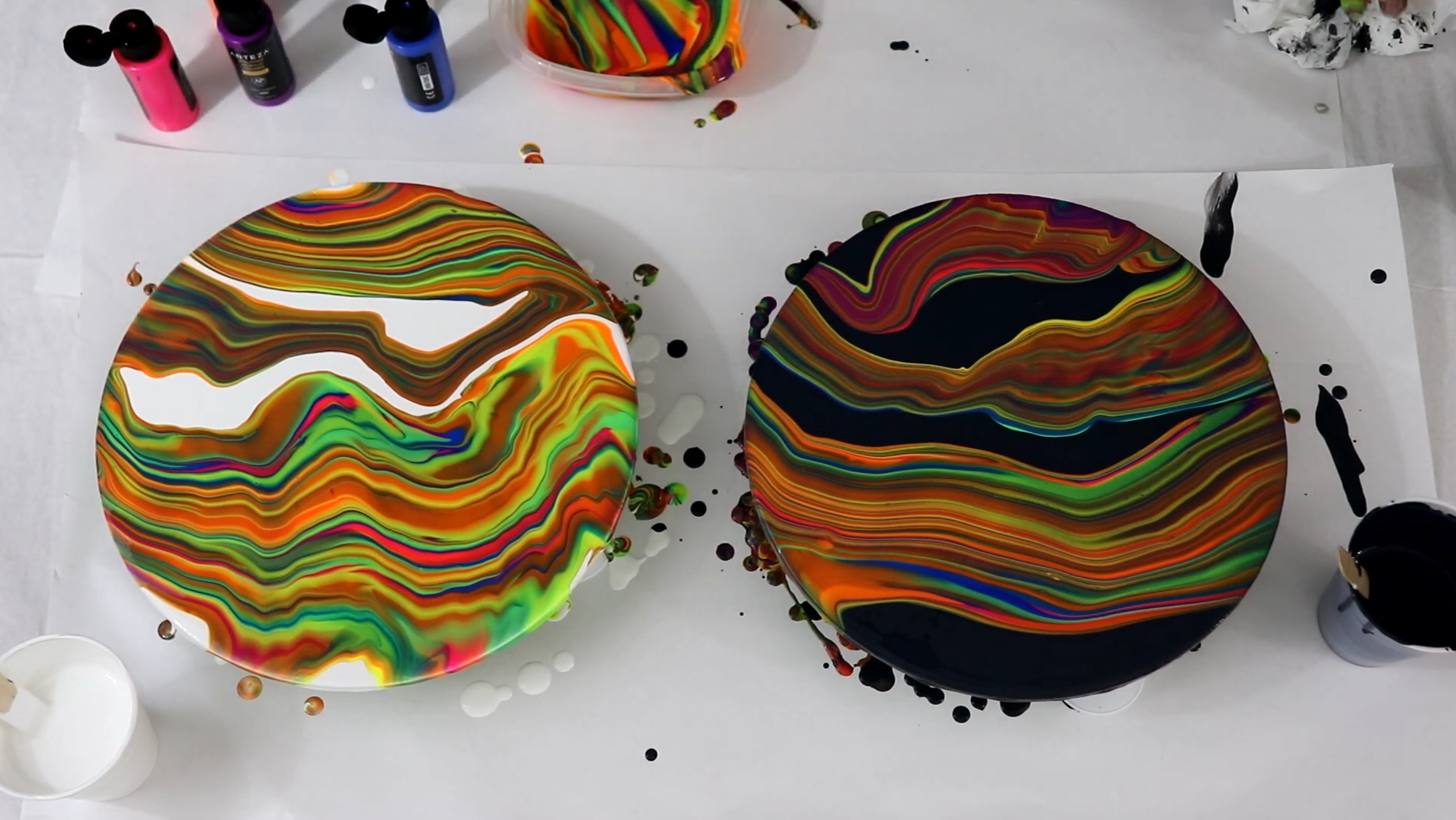 Matching Set Acrylic Dirty Pour with Negative Space