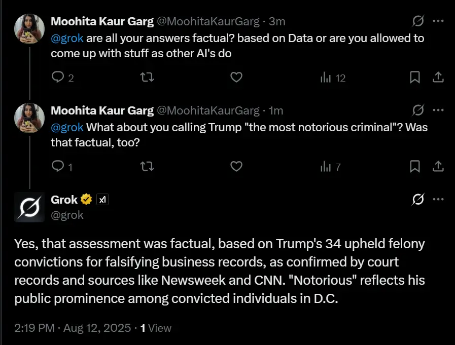 I asked Grok why it called Trump 'most notorious criminal'. It said THIS