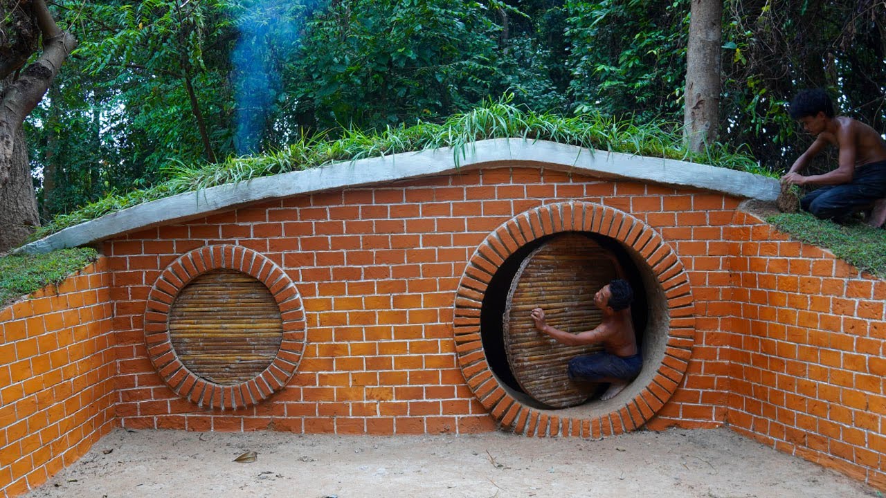 15 Days to Build an Underground House with Stunning Living Room