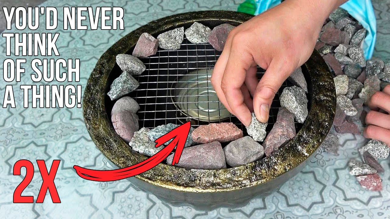 Metal Mesh and Rocks Made into Garden Fireplace