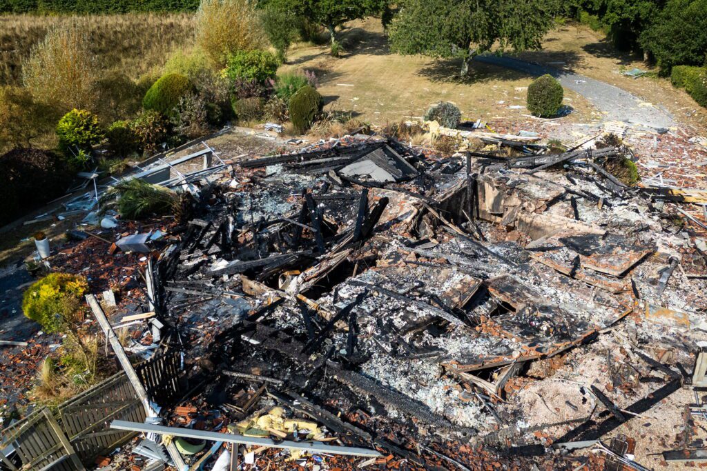 Drone photos reveal detached home reduced to rubble after huge gas ...