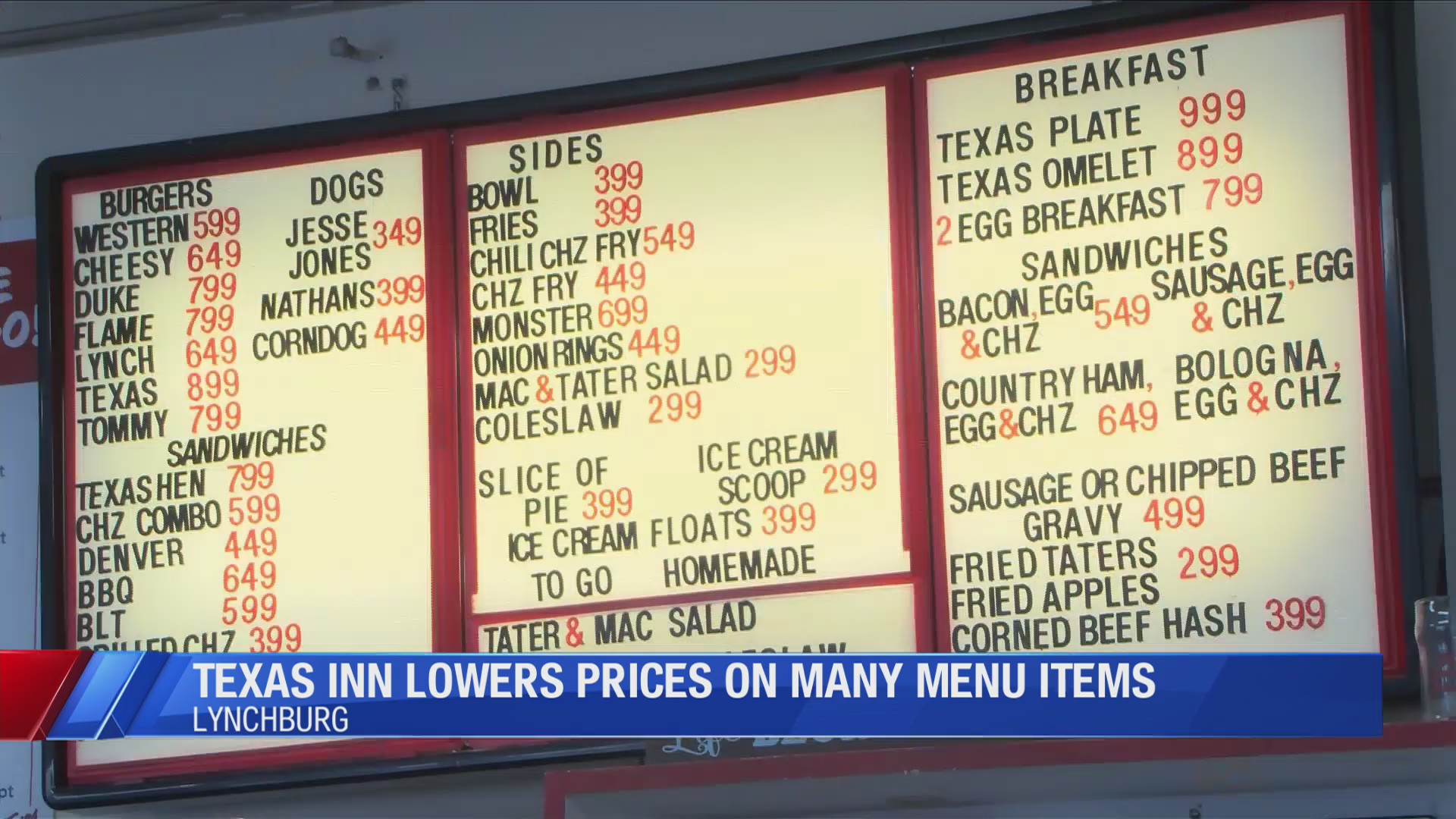 Lynchburg restaurant, Texas Inn, lowers prices on nearly half its menu