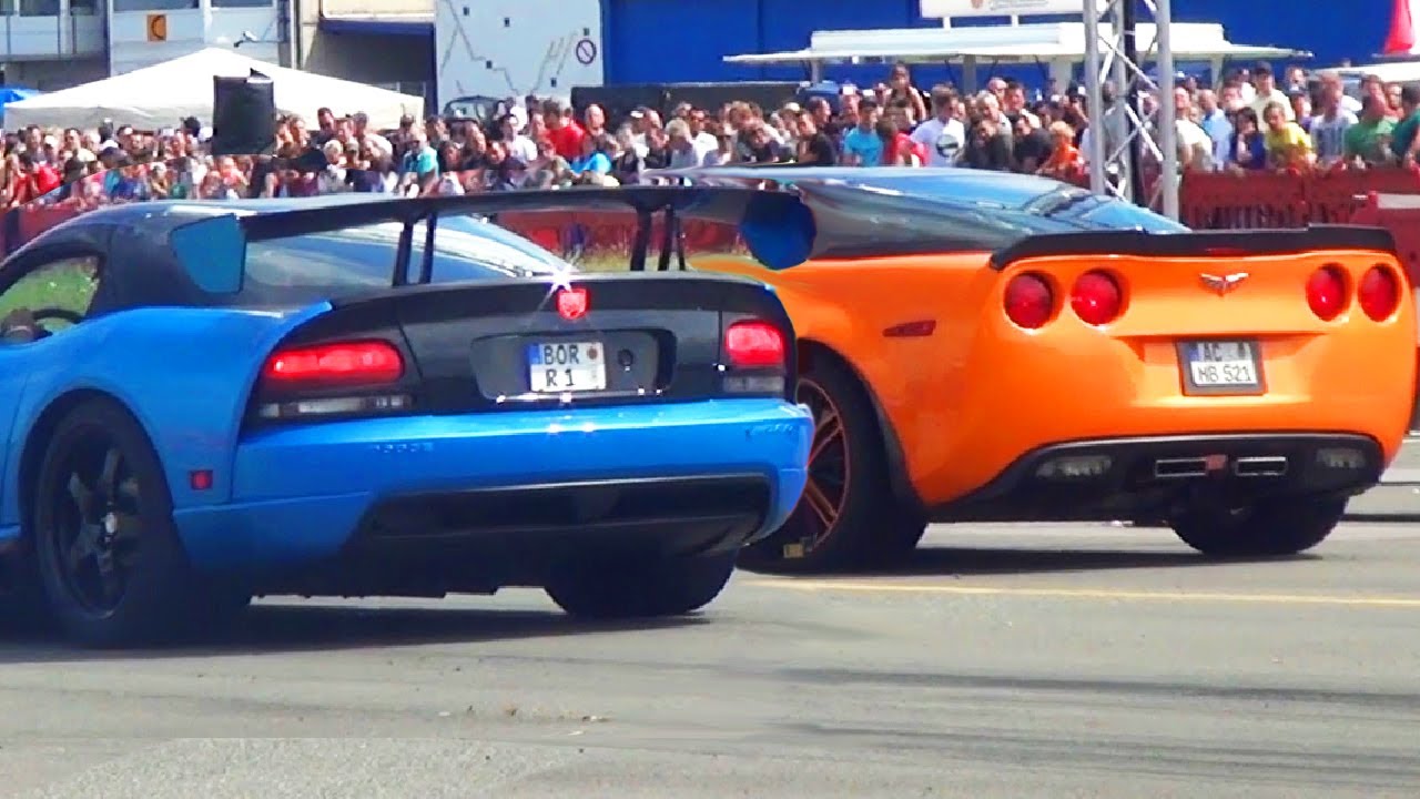 Dodge Viper SRT10 vs Corvette C6 ZR1 – Quarter Mile Drag Race and Sound