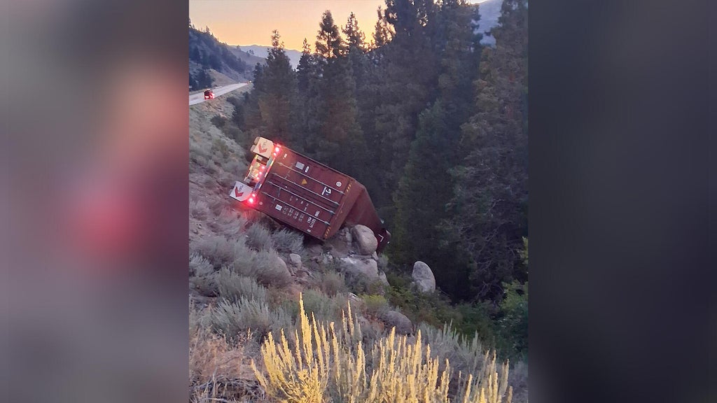 Semi nearly crashes off I-80 cliff near California-Nevada state line