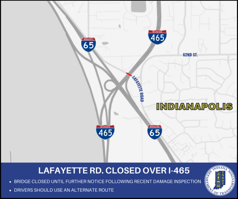 Lafayette Road bridge over I-465 closes due to damage to steel beams