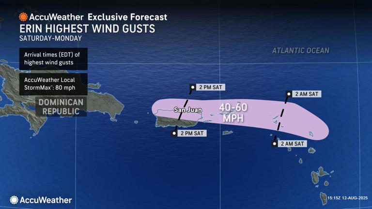 Forecast shows Tropical Storm Erin will hit Puerto Rico as hurricane: Live