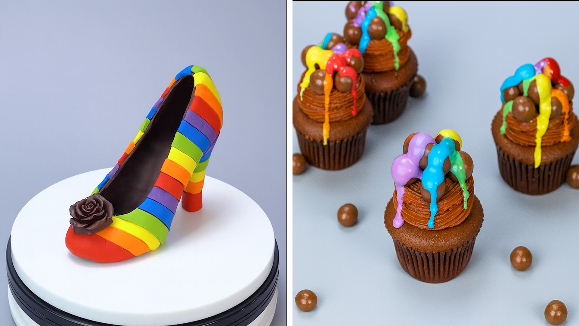 Hoe Maak Je Regenboog Hoge Hak Taart en Chocolade Cupcakes met Glazuur