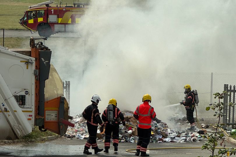 'Explosive' bin lorry fire caught on video disrupts Cambridge Airport