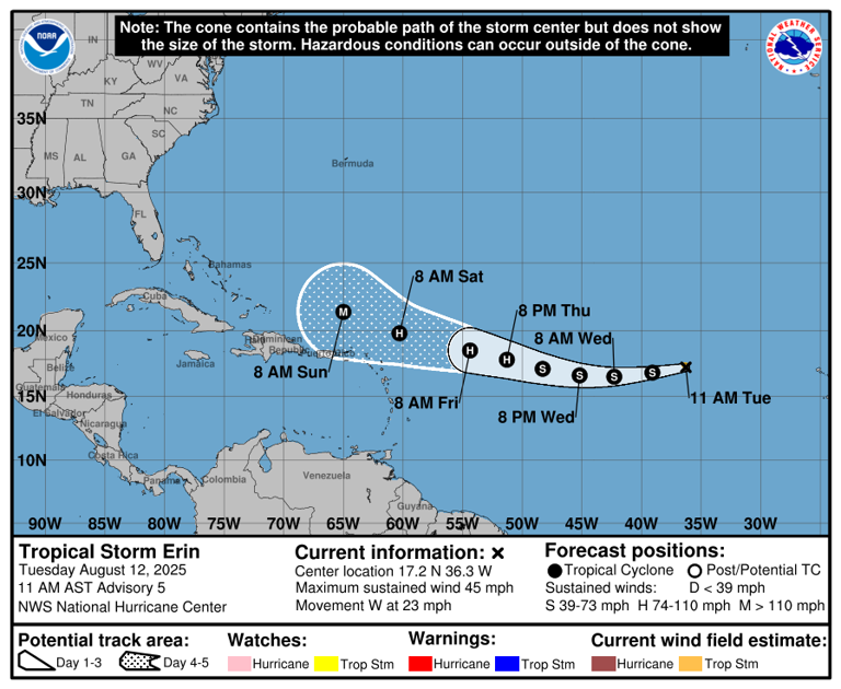 Tropical Storm Erin expected to strengthen into major hurricane: See ...