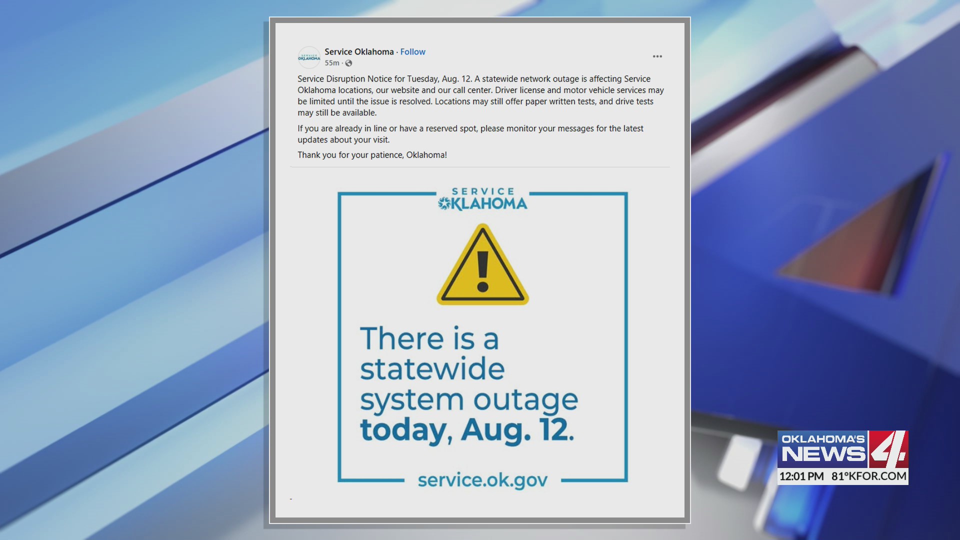 Service Oklahoma experiencing statewide network outage