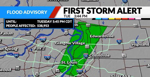 Flash flood warning in St. Louis; flooding now after heavy rain
