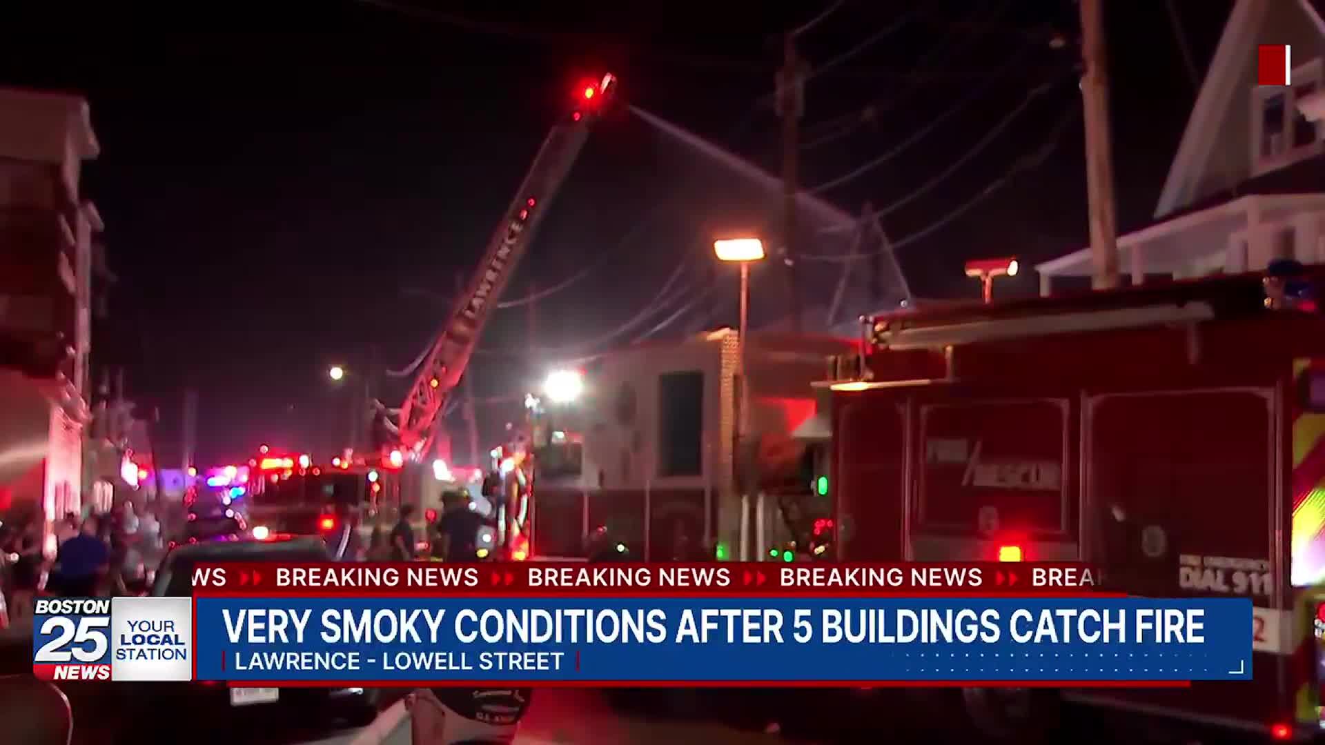 Five homes damaged, two destroyed, after massive fire in Lawrence