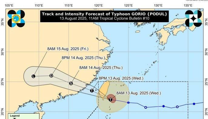 Typhoon Gorio intensifies, nears landfall in southern Taiwan