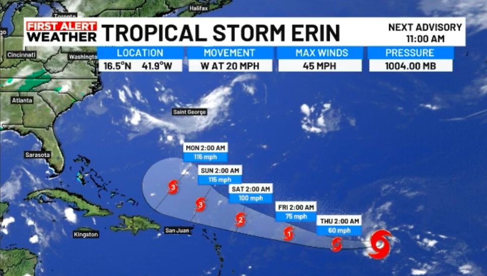 5 a.m. update: Erin forecast to get stronger