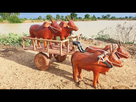 How To Make Cow Bullock Cart With Four Wooden Cows - DIY Woodworking ...