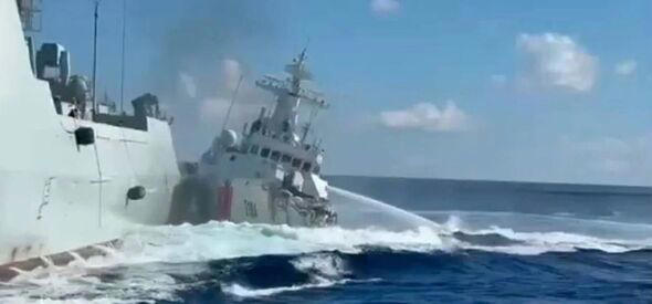Shocking moment Chinese vessels crash into each other while chasing ...