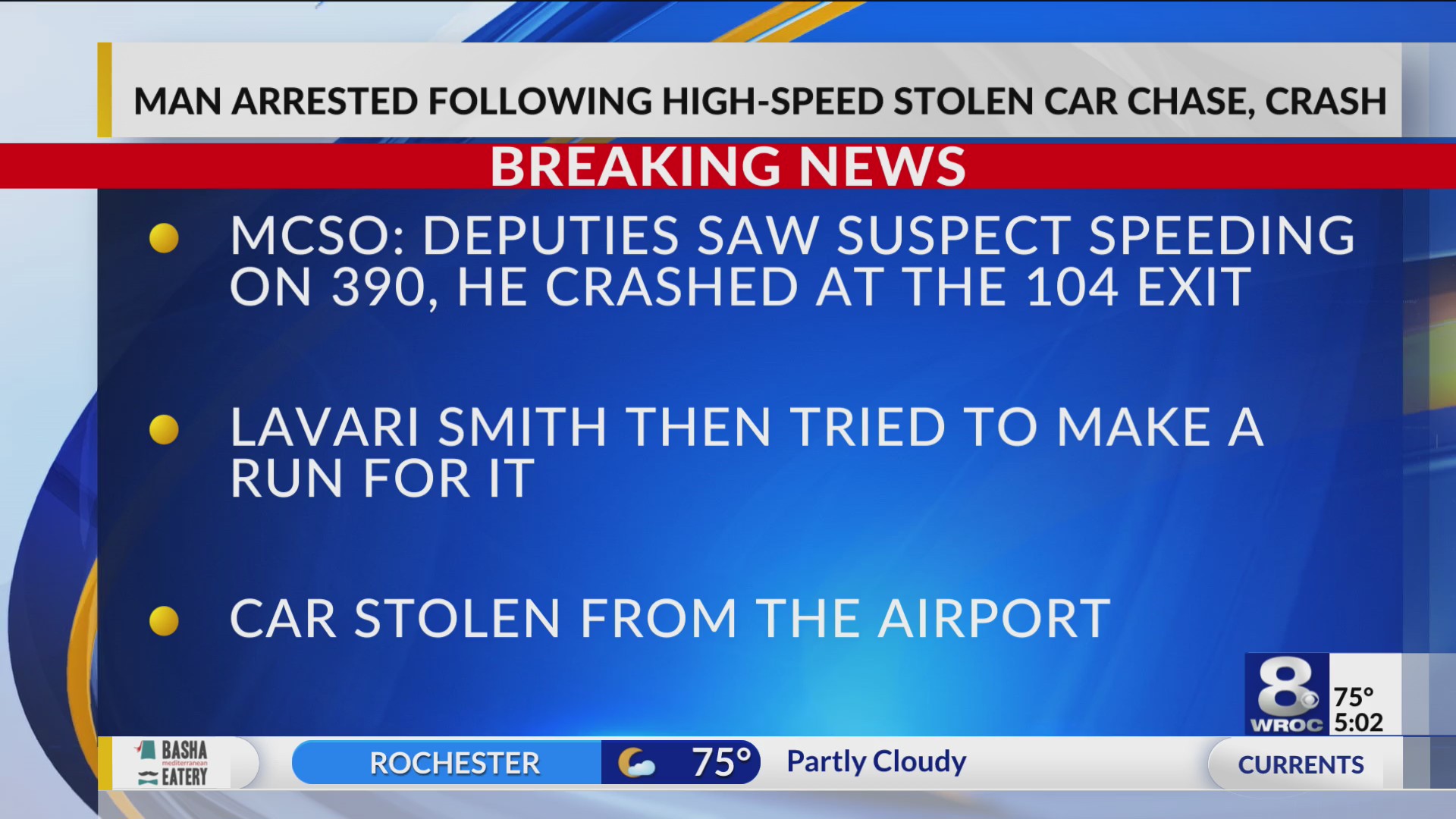 MCSO: Driver crashes stolen car during chase on I-390
