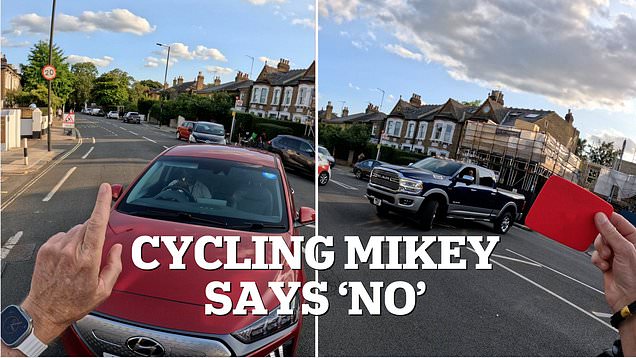 Cycling Mikey hands out red card to cars in bike stunt repeat