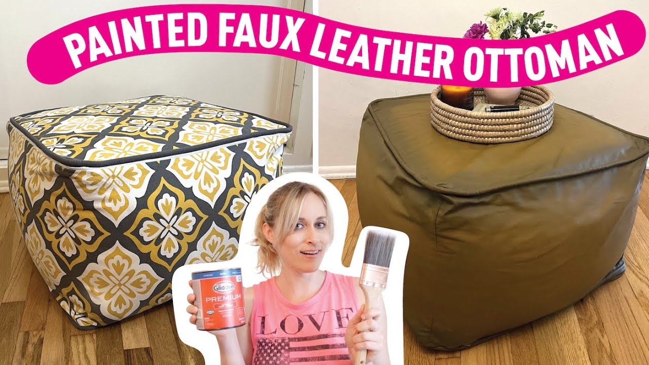 Paint faux leather ottoman with easy DIY fabric-leather technique