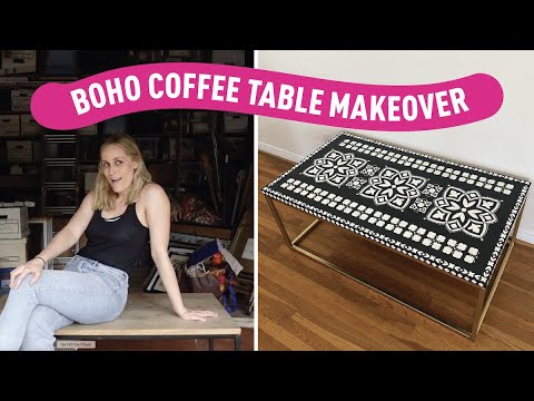 Create a boho stenciled coffee table with an easy furniture flip DIY
