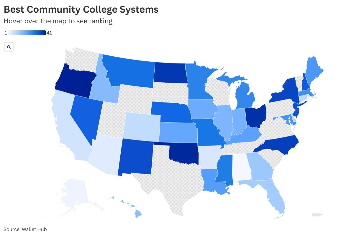 Map shows states with best—and worst—community colleges