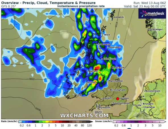 UK weather maps show exact date 685-mile rain bomb covers country from ...
