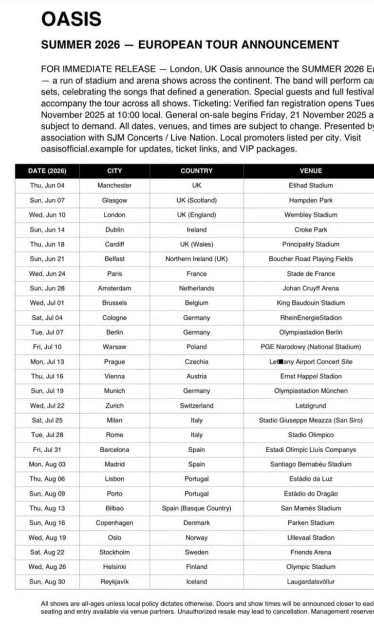 Oasis-Konzert 2026 im Olympiastadion Berlin? Das sagt der Betreiber zu ...