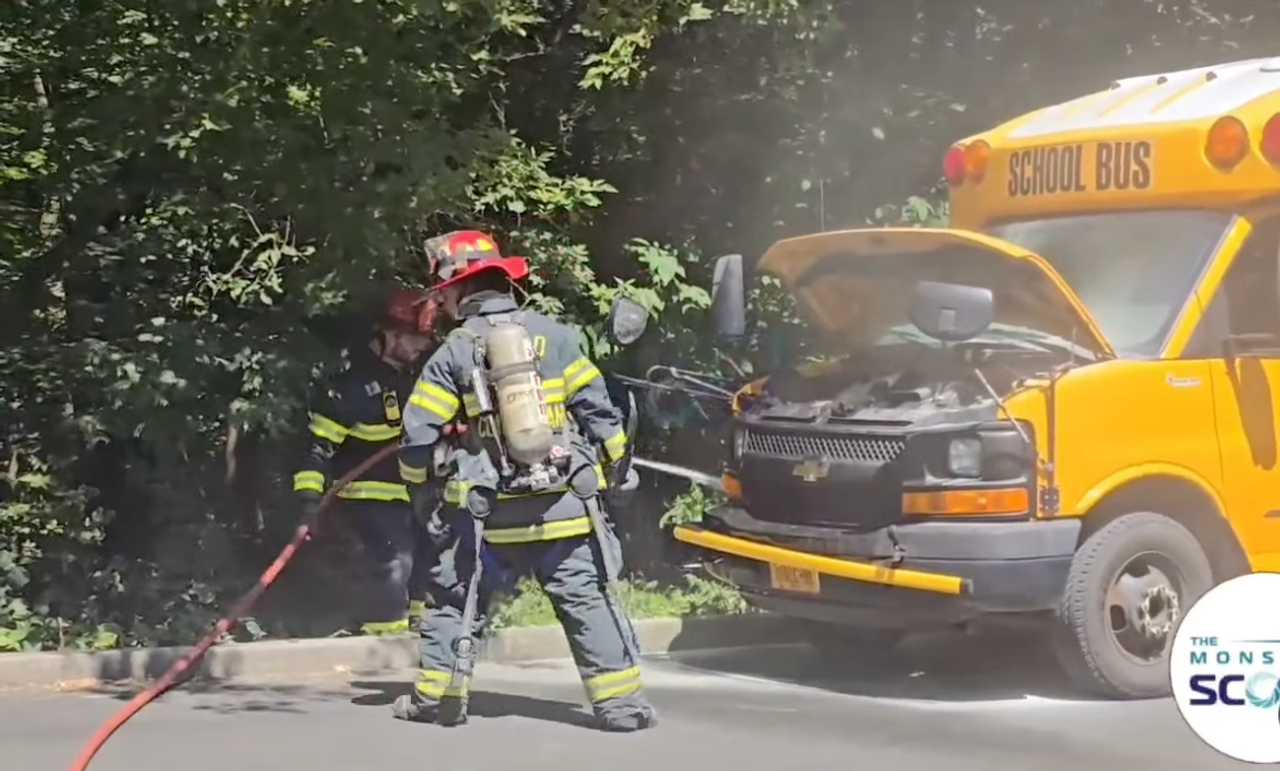 Video: School bus catches fire in Rockland County