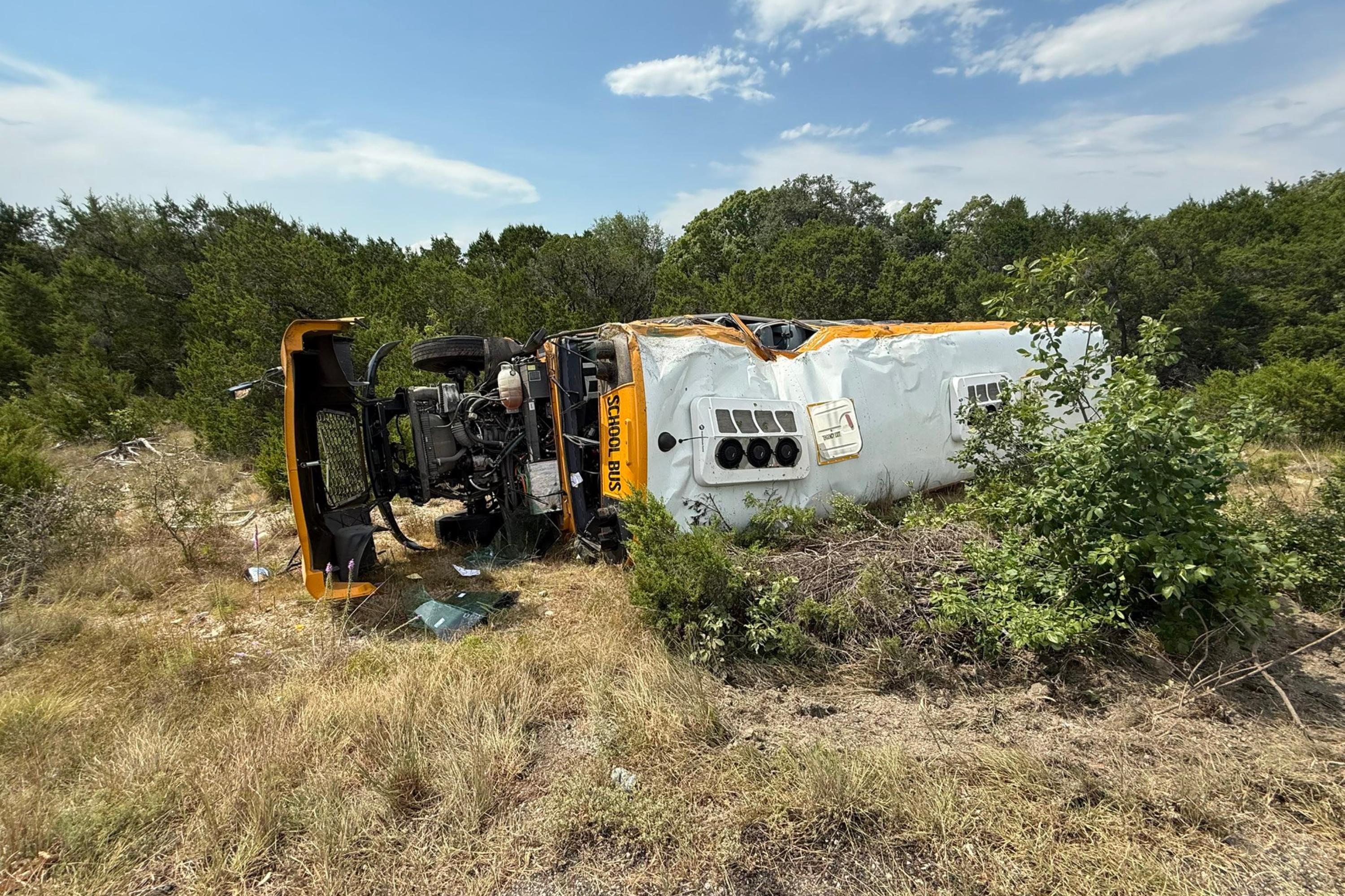 Texas school bus crash: 12 hospitalized after bus rolls over