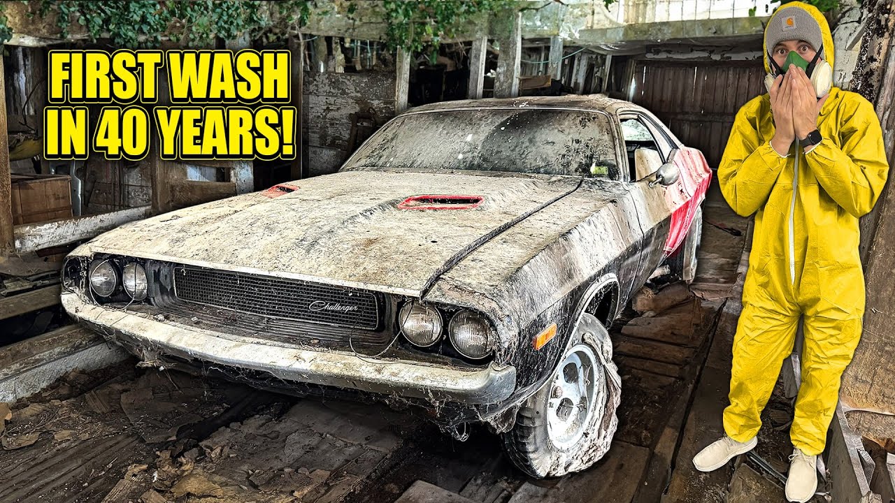 Washing a 1970 Dodge Challenger after 40 years stuck in a barn