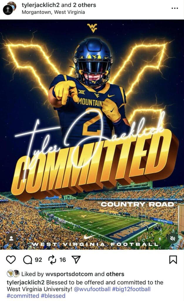JUCO athlete Tyler Jacklich announces commitment to West Virginia