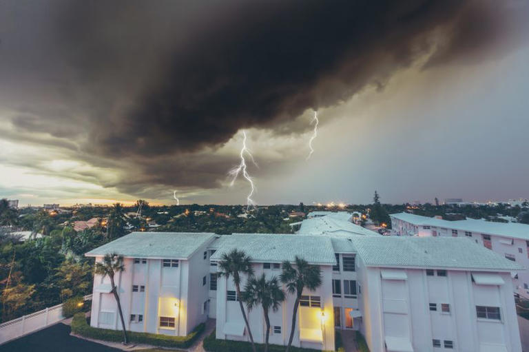 Hurricane warning after wild electric storms continue to batter Florida