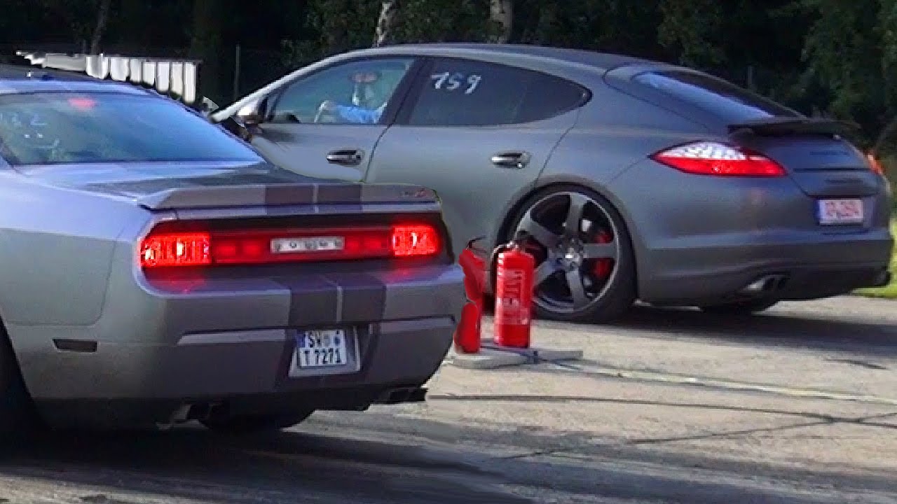 Porsche Panamera Turbo S gegen Dodge Challenger SRT8 – Viertelmeilenrennen