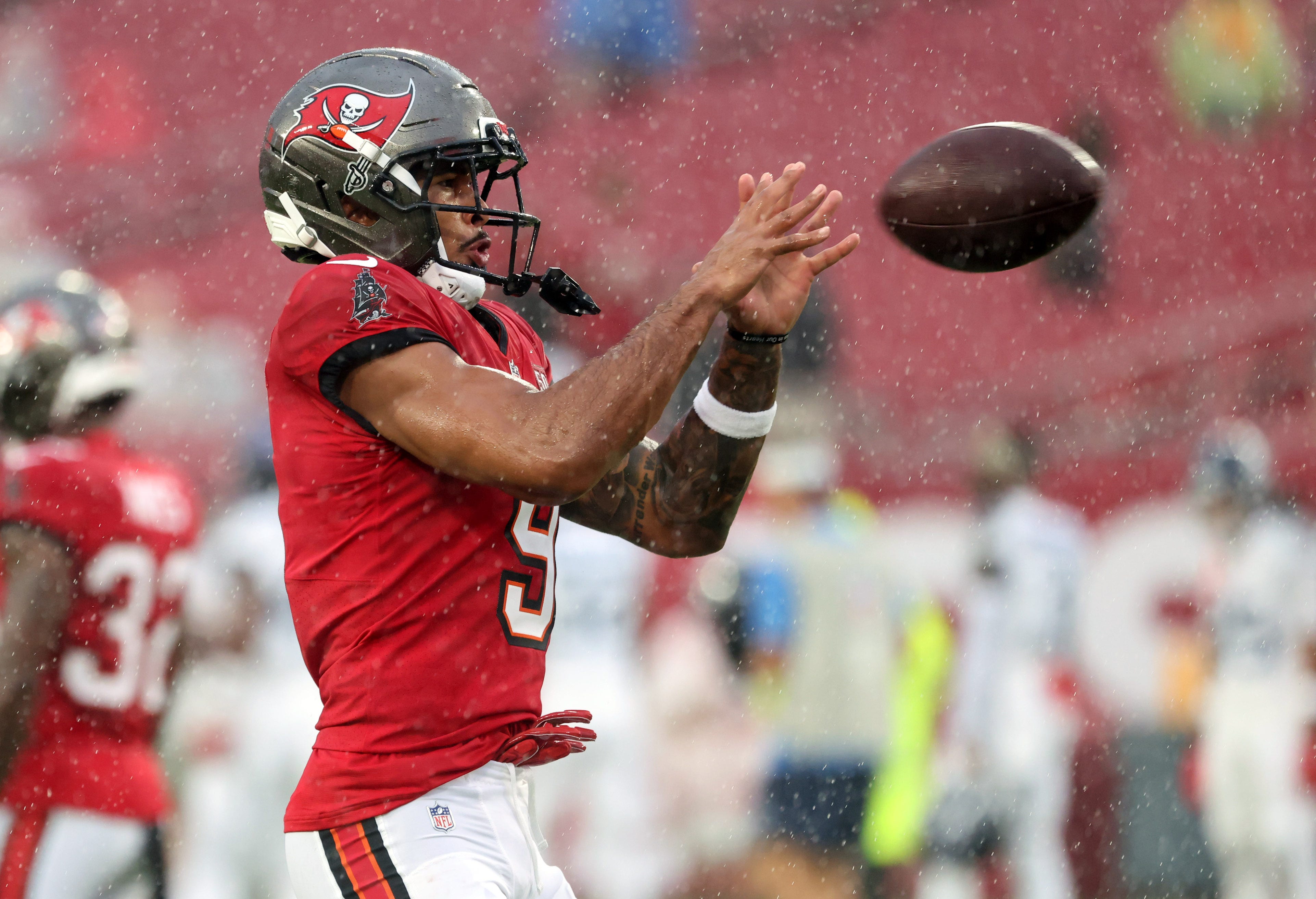 What PFF grade did Buccaneers rookie Emeka Egbuka earn in his NFL debut?