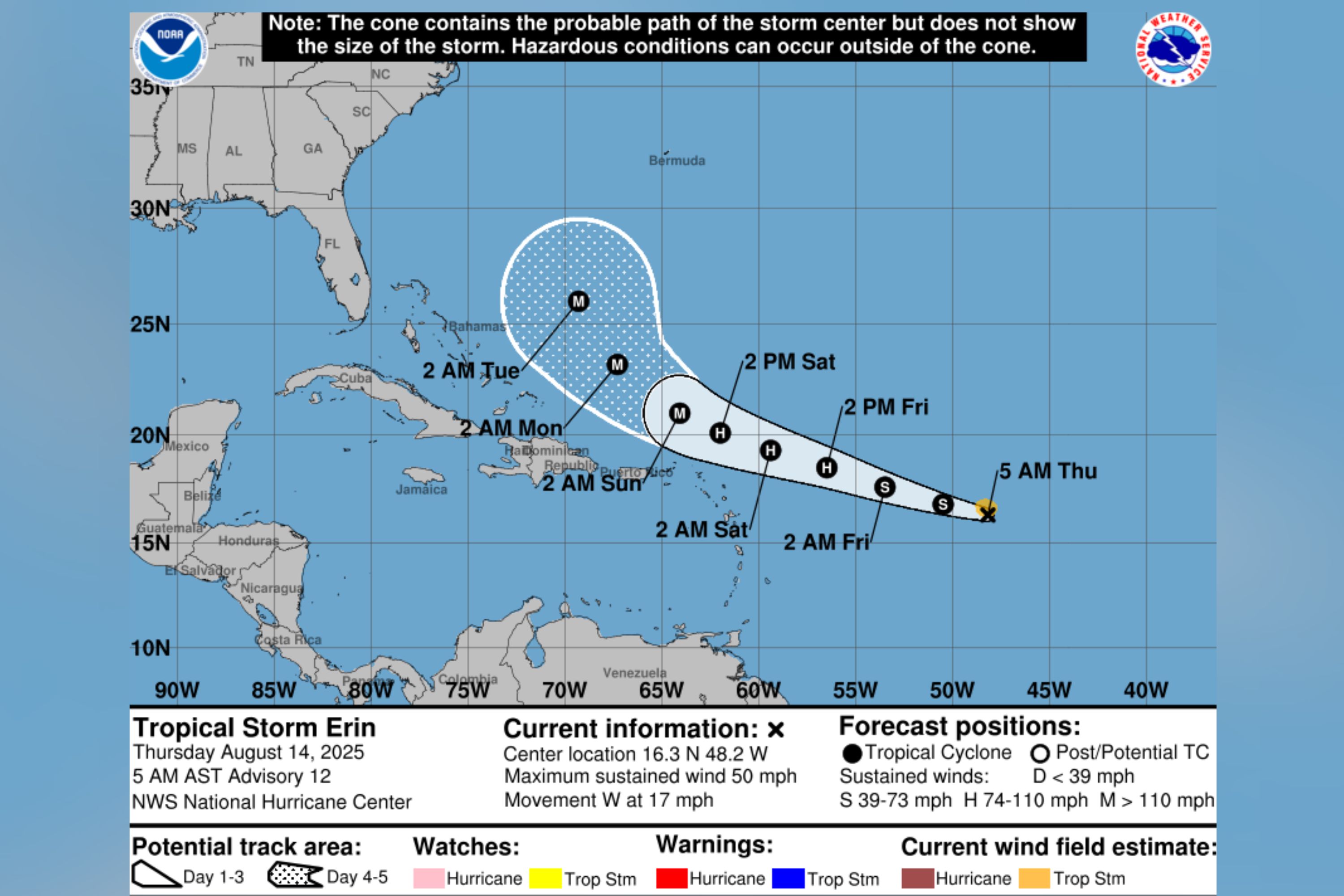 Tropical Storm Erin spaghetti models show path change