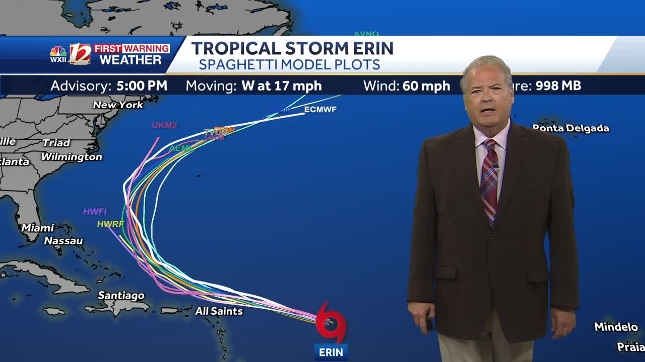 Rain Chances Drop for Weekend and Watching Erin's Track, August 14 Update