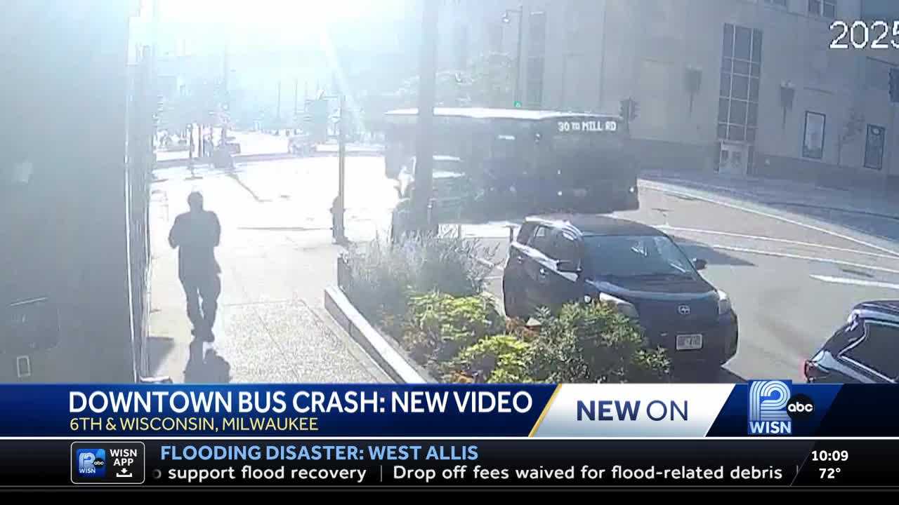 Video shows car slam into side of MCTS bus in downtown Milwaukee
