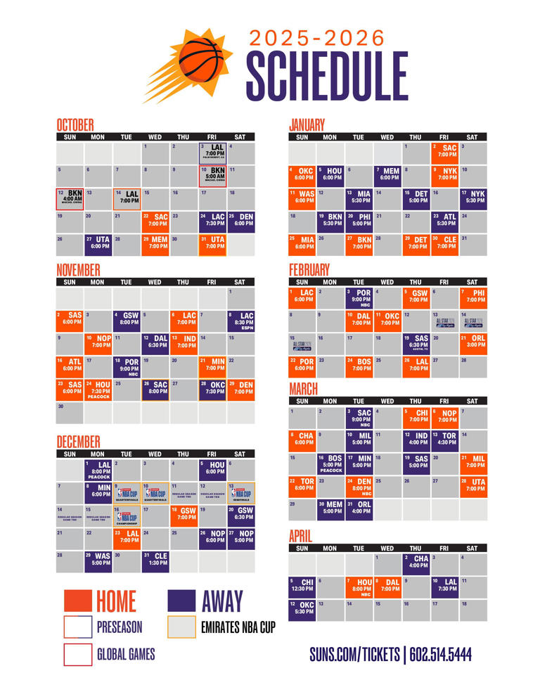 Phoenix Suns announce full 2025-26 season schedule