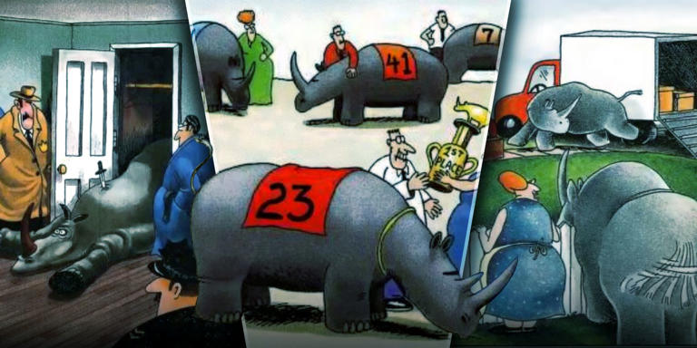 10 Funniest Far Side Comics featuring Rhinos, Ranked