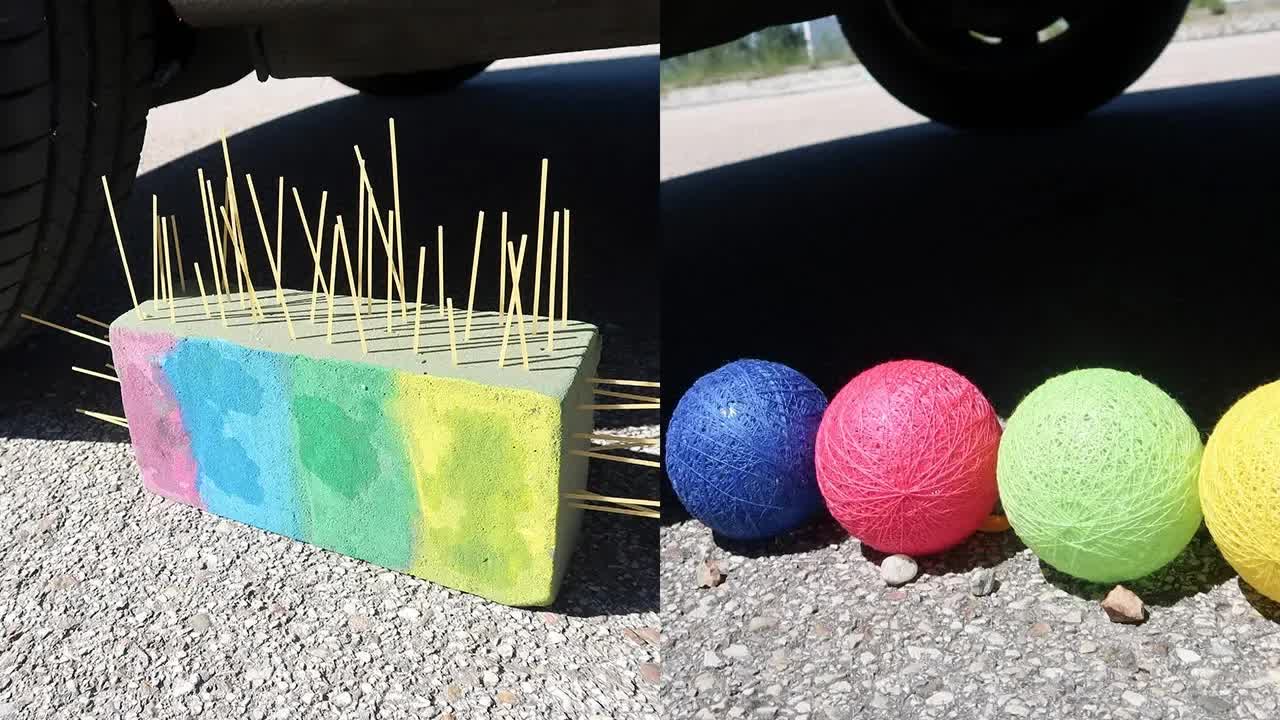 car crushing satisfying asmr: floral foam, bath bombs, balloons