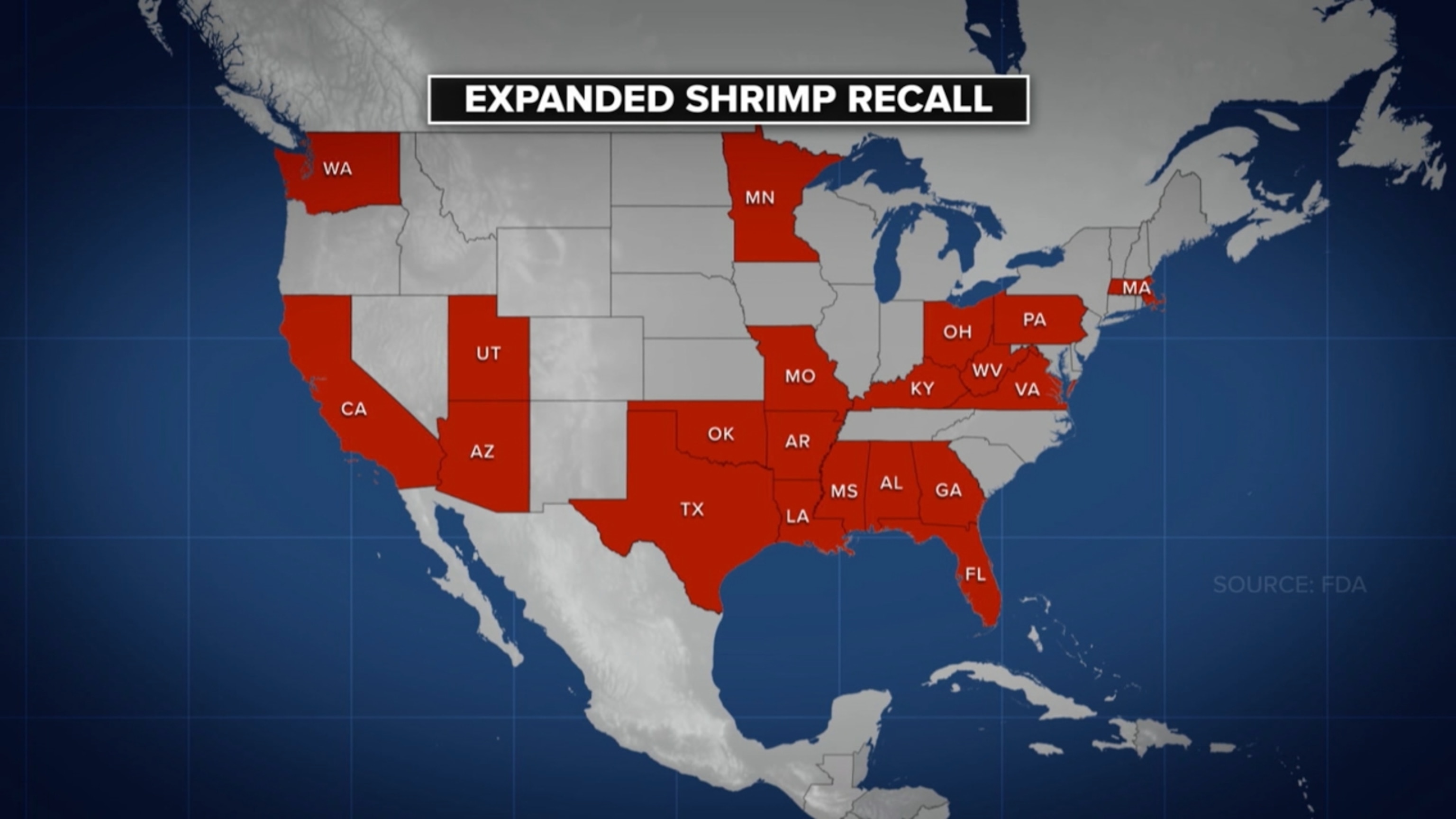 Radioactive shrimp recall expands