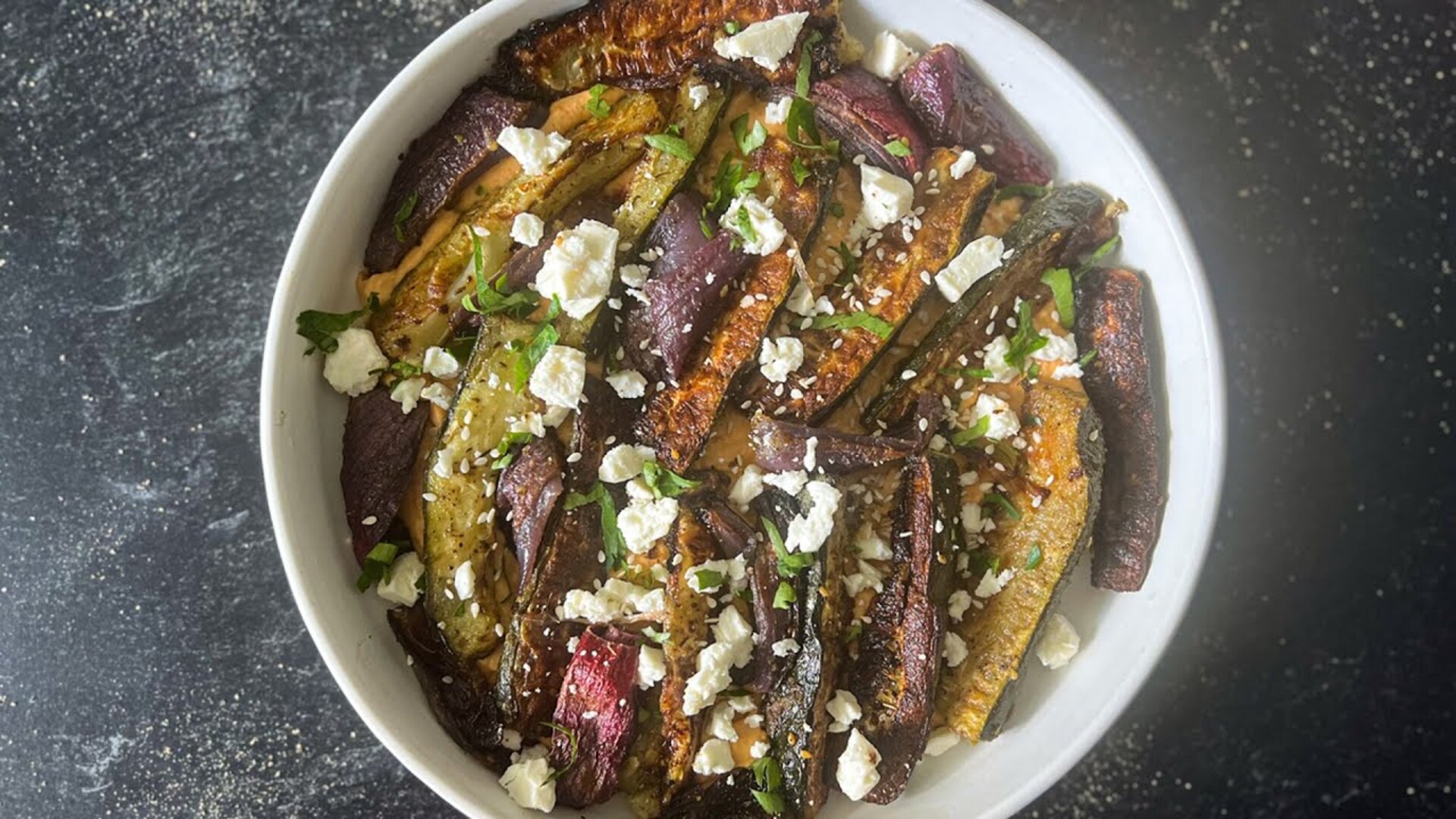 Za'atar Roasted Zucchini And Red Pepper Hummus Recipe